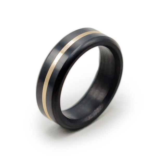 Men Ring Made With Black Diamond, Rounded With Gold Inlay, Polished Or ...
